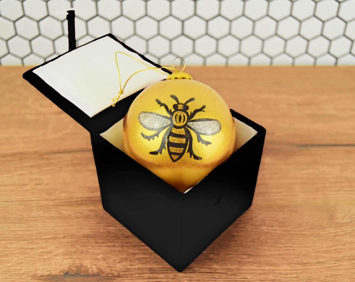 Gold Hand painted Glass Bee Bauble - The Manchester Shop